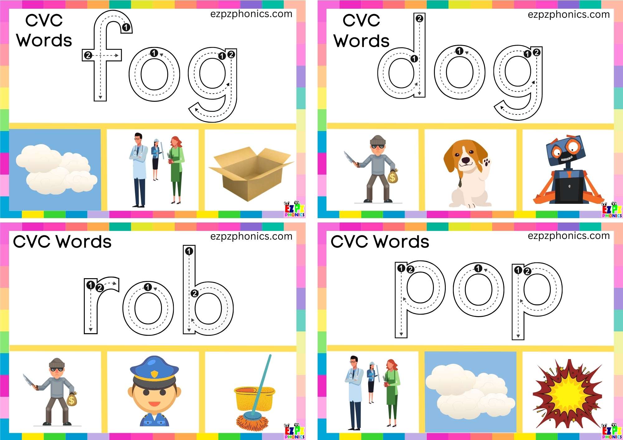 Short o Vowel CVC words Trace the letters and clip the correct image 3 - ezpzphonics.com